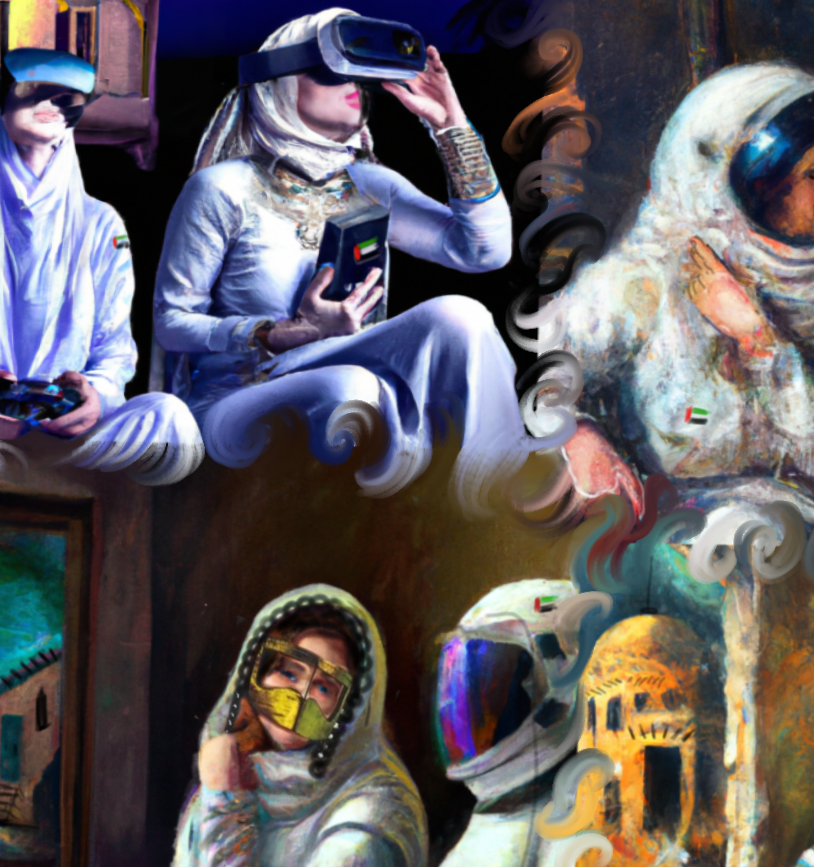 Women of UAE then and now - Hasana Qoutara - Artwork: Paint